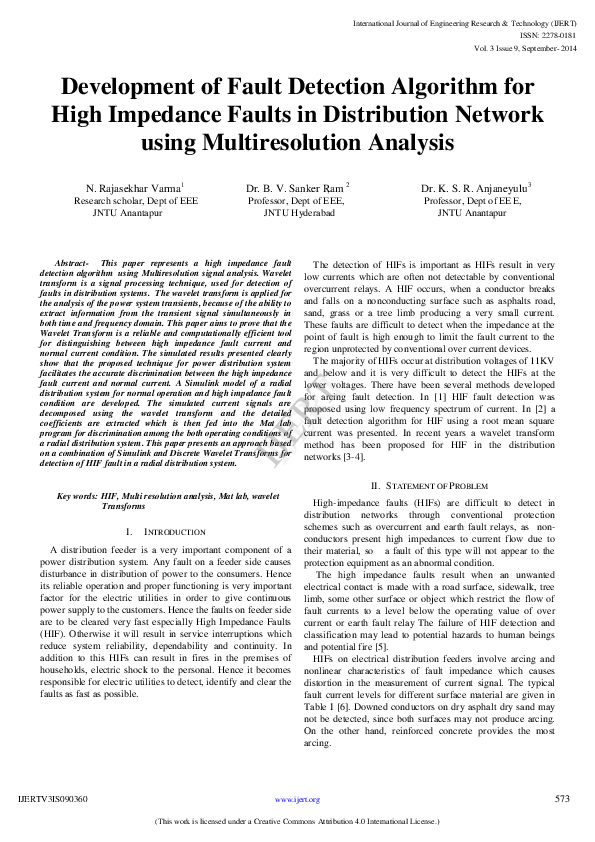 Pdf Development Of Fault Detection Algorithm For High Impedance