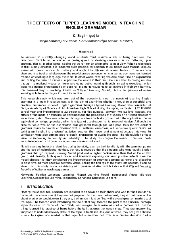 (PDF) The Effects of Flipped Learning Model in Teaching English Grammar