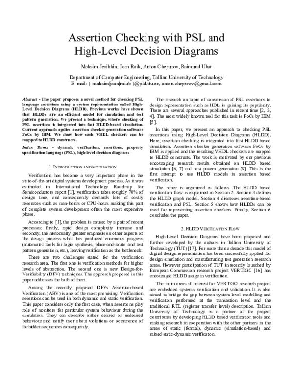 (PDF) Assertion checking with PSL and high-level decision diagrams