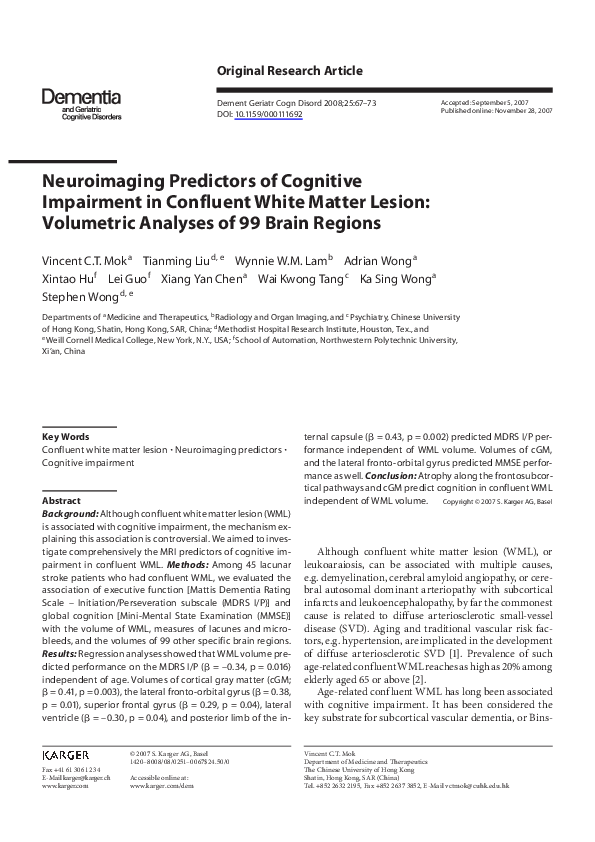 (PDF) Neuroimaging predictors of cognitive impairment in confluent ...
