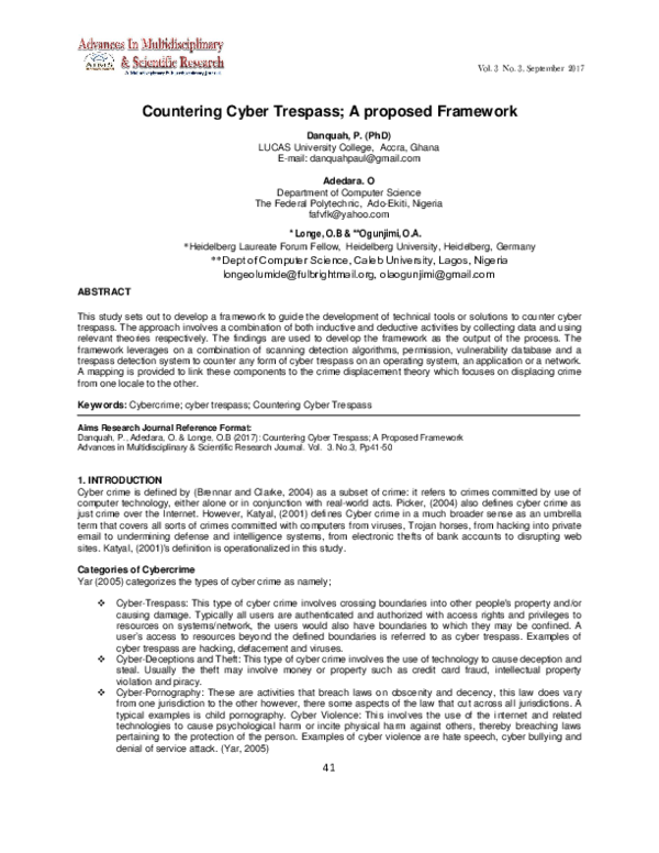 (PDF) Countering Cyber Trespass; A proposed Framework