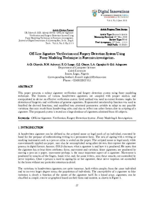 (PDF) Off Line Signature Verification and Forgery Detection System Using Fuzzy Modeling ...