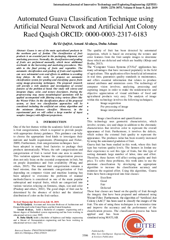 (PDF) Automated Guava Classification Technique using Artificial Neural Network and Artificial ...