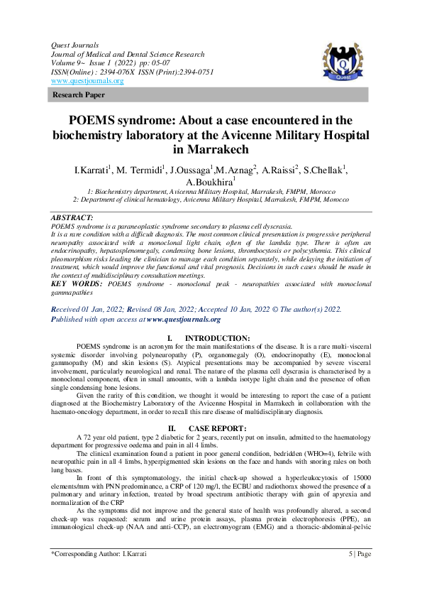 (PDF) POEMS syndrome: About a case encountered in the biochemistry ...