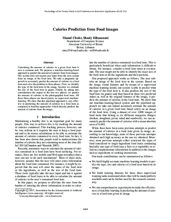(PDF) Calories Prediction from Food Images