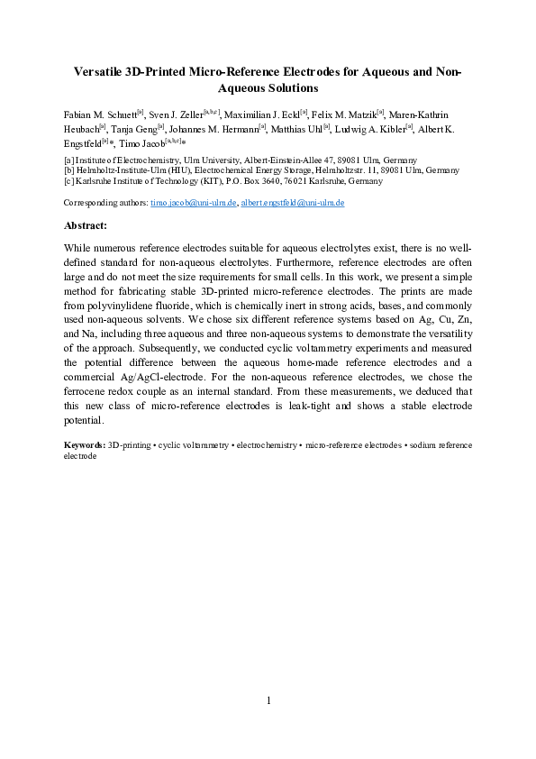 (PDF) Versatile 3D-Printed Micro-Reference Electrodes for Aqueous and ...