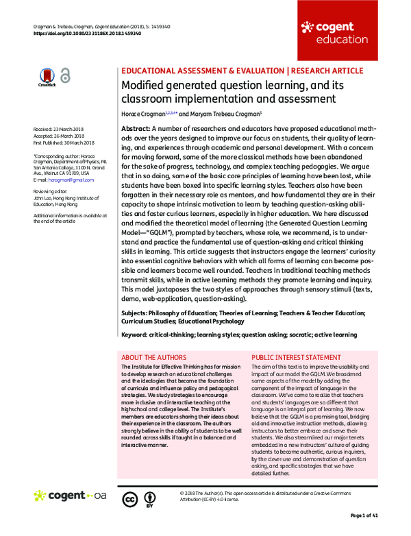 (PDF) Modified generated question learning, and its classroom ...