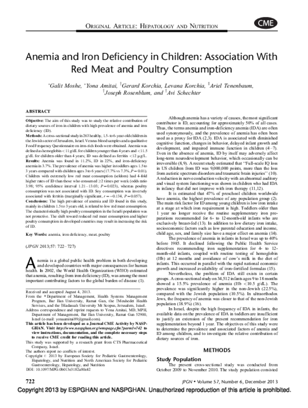 (PDF) Anemia and iron deficiency in children: association with red meat ...