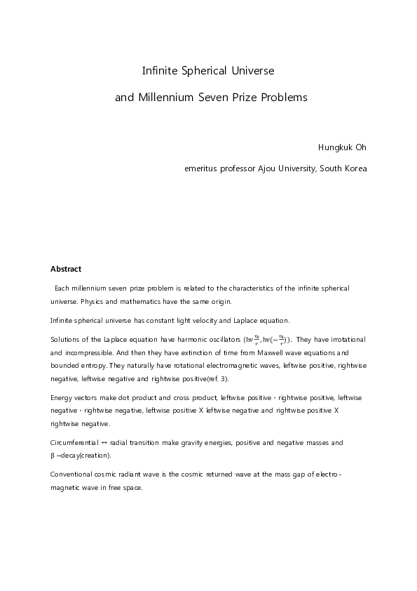 (PDF) Infinite Spherical Universe and Millennium Seven Prize Problems