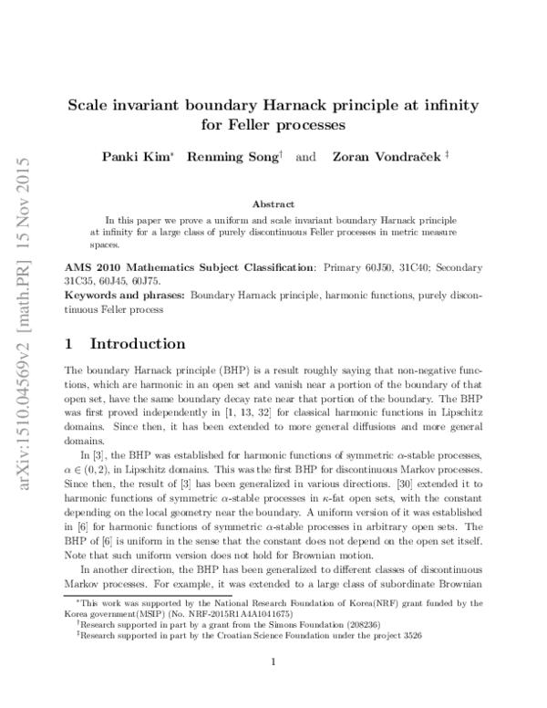 (PDF) Scale Invariant Boundary Harnack Principle at Infinity for Feller Processes