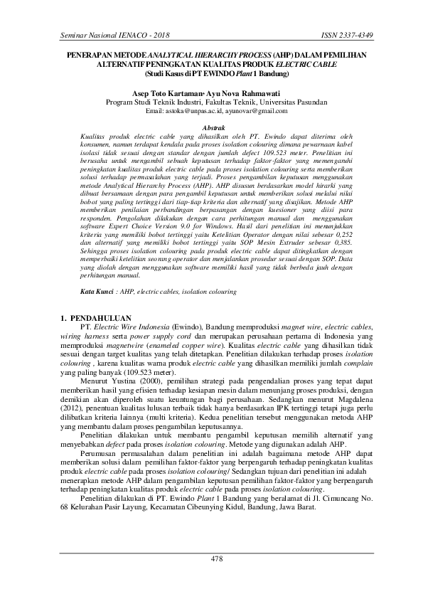 (PDF) Penerapan Metode Analytical Hierarchy Process (AHP) dalam Pemilihan Alternatif Peningkatan ...