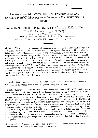 (PDF) Integration of safety, health, environment and quality (SHEQ) management system in ...