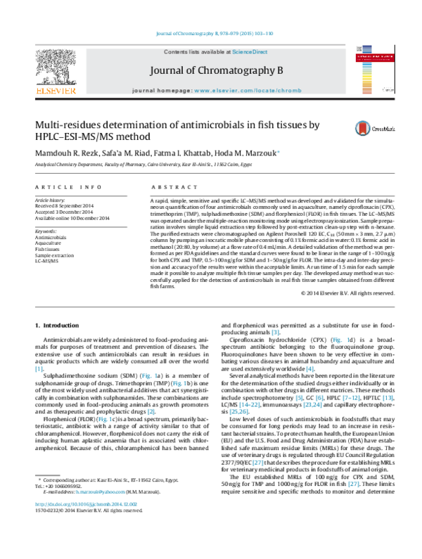 (PDF) Multi-residues determination of antimicrobials in fish tissues by HPLC-ESI-MS/MS method