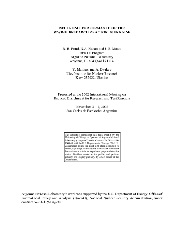 (PDF) Neutronic performance of the WWR-M research reactor in Ukraine