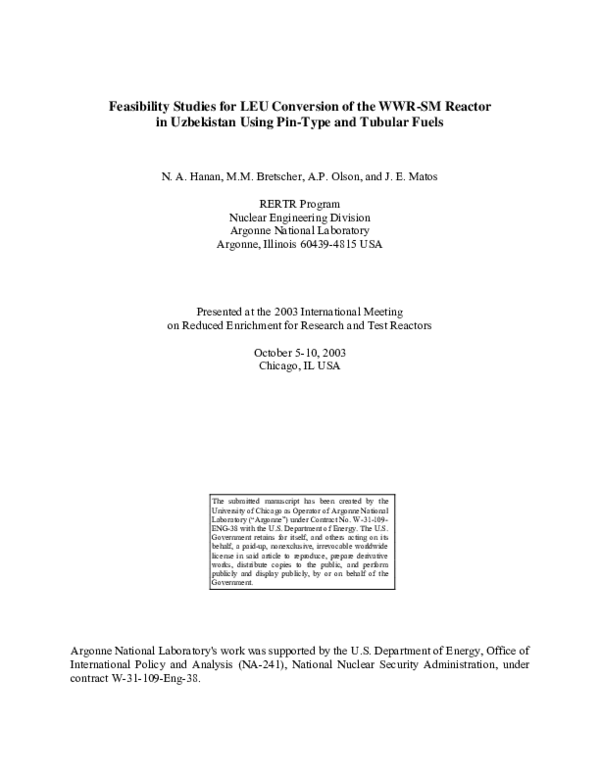 (PDF) Feasibility studies for LEU conversion of the WWR-SM reactor in ...