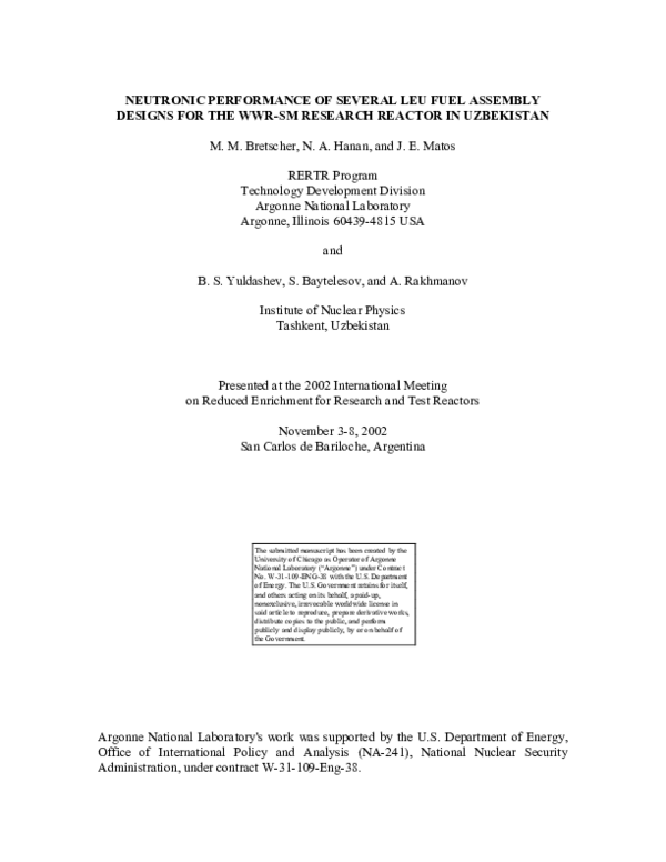 (PDF) Neutronic performance of several LEU fuel assembly designs for ...