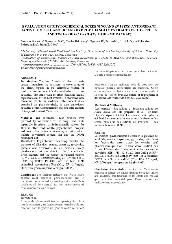 (PDF) Evaluation of Phytochemical Screening and in Vitro Antioxidant Activity of Ethanolic and ...