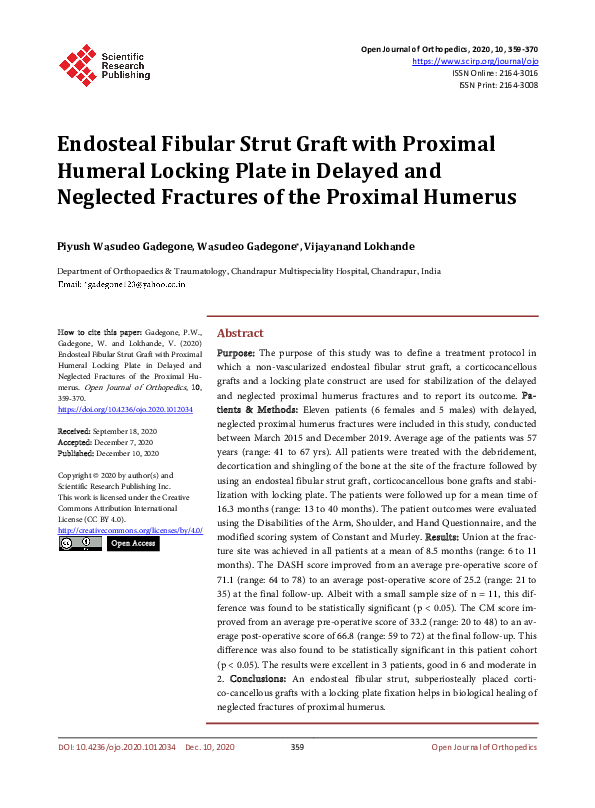 (PDF) Endosteal Fibular Strut Graft with Proximal Humeral Locking Plate ...