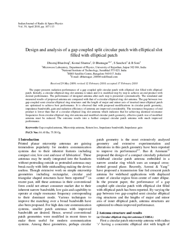 (PDF) Design and analysis of a gap coupled split circular patch with ...