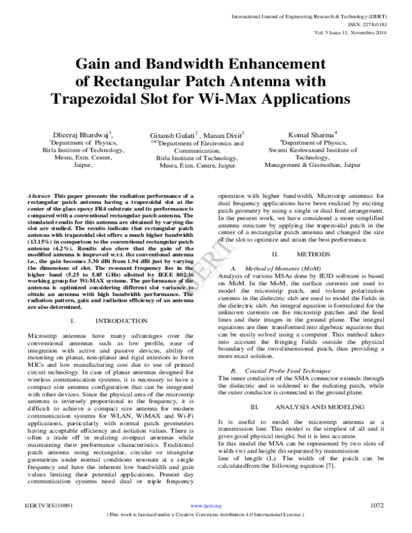 (PDF) Gain and Bandwidth Enhancement of Rectangular Patch Antenna with ...