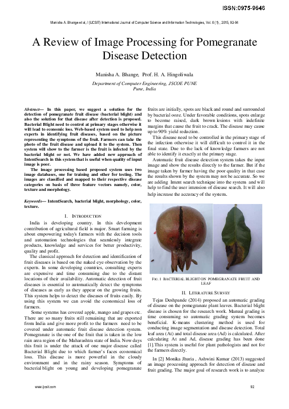 (PDF) A Review of Image Processing for Pomegranate Disease Detection