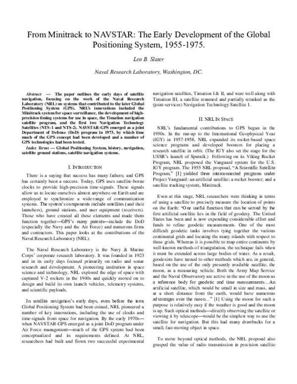 (PDF) From Minitrack to NAVSTAR: The early development of the global ...
