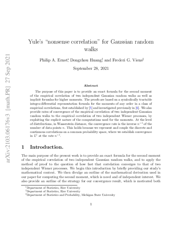 (PDF) Yule's "nonsense correlation" for Gaussian random walks | Frederi ...