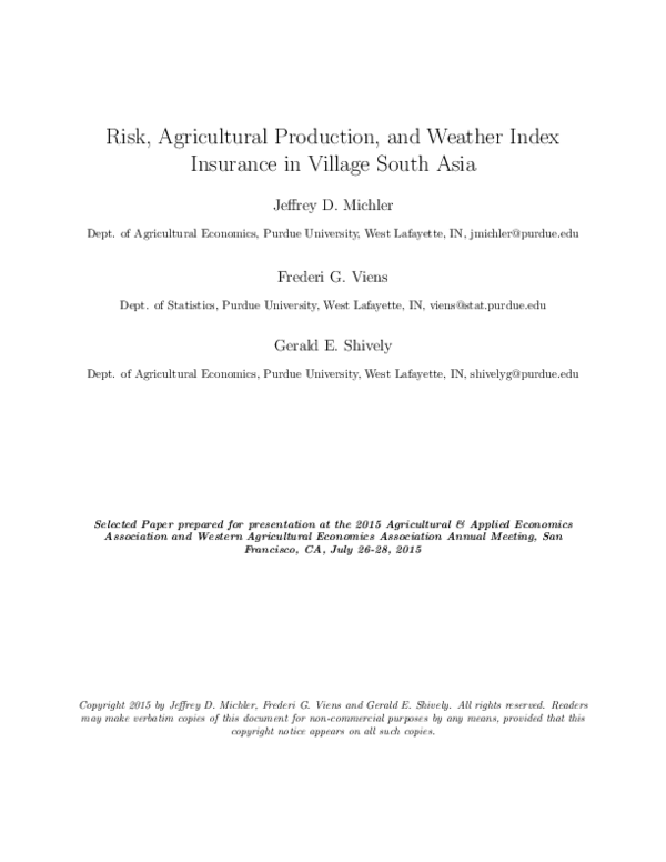(PDF) Risk, Agricultural Production, and Weather Index Insurance in ...