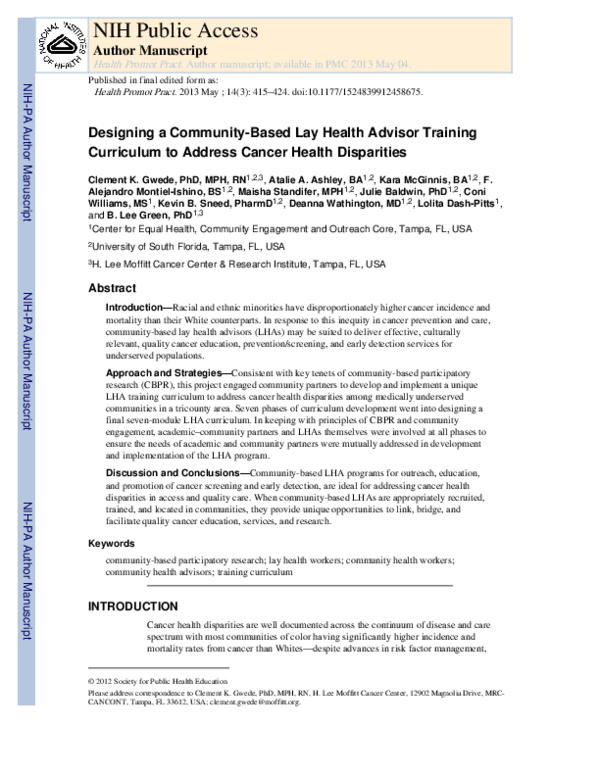 (PDF) Designing a community-based Lay Health Advisor training ...