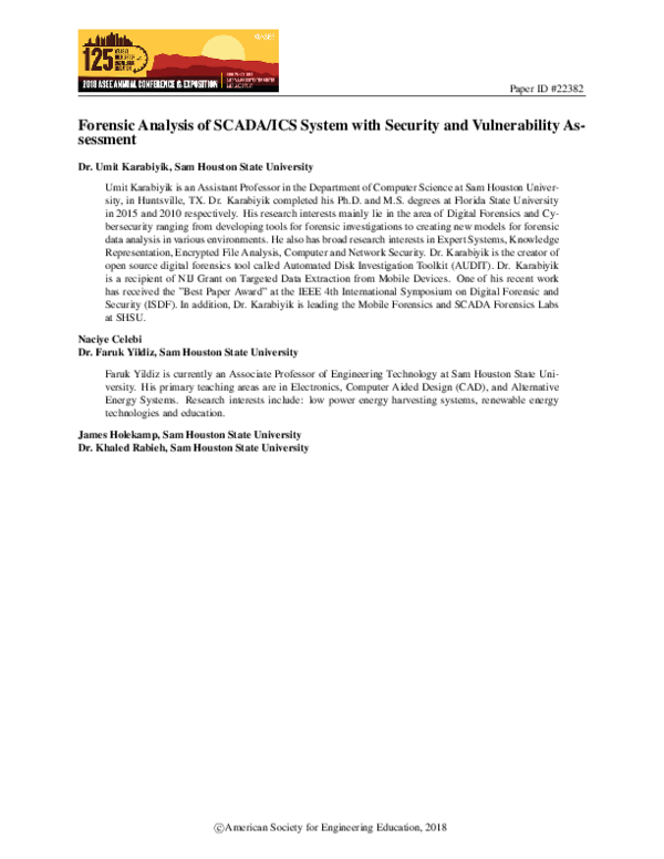 (PDF) Forensic Analysis of SCADA/ICS System with Security and Vulnerability Assessment