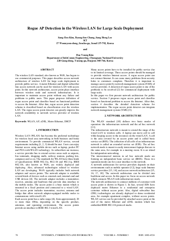 (PDF) Rogue AP Detection in the Wireless LAN for Large Scale Deployment