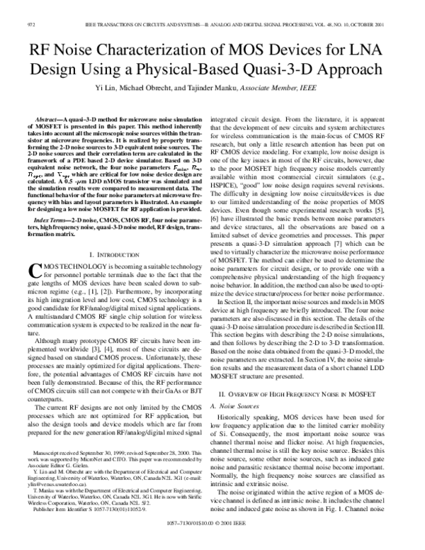 (PDF) RF noise characterization of MOS devices for LNA design using a ...