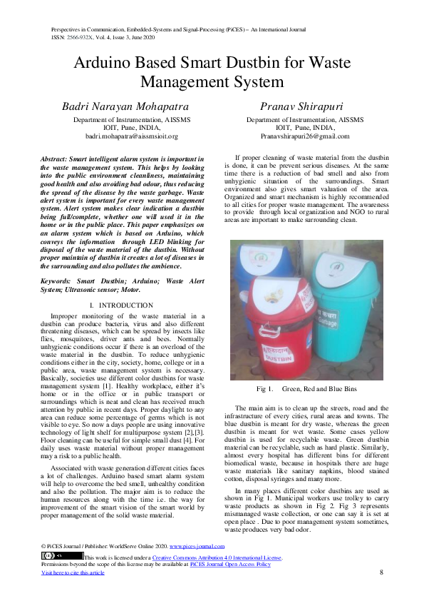 (PDF) Arduino Based Smart Dustbin for Waste Management System