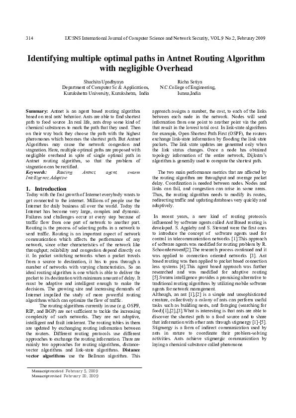 (PDF) Identifying multiple optimal paths in Antnet Routing Algorithm with negligible Overhead