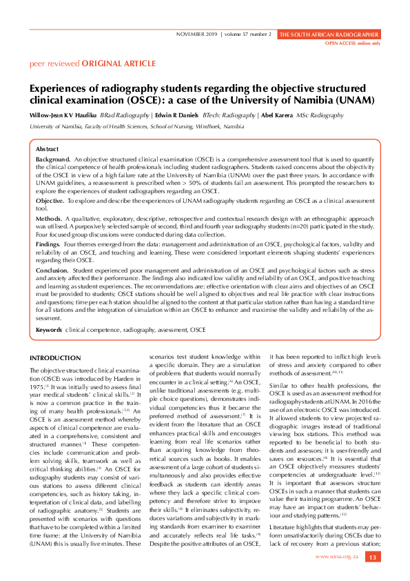 (PDF) Experiences of radiography students regarding the objective ...