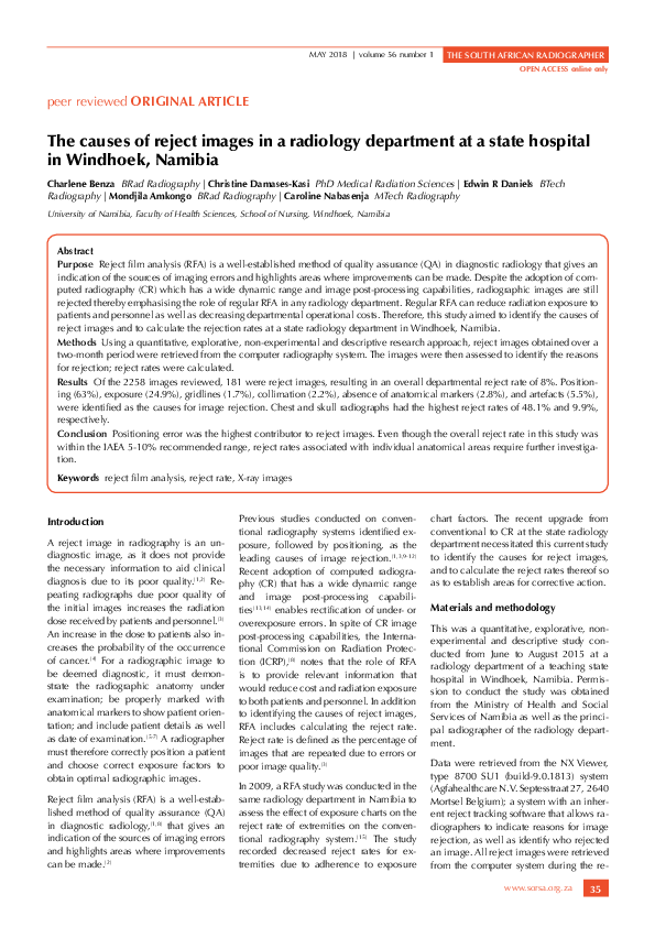(PDF) The causes of reject images in a radiology department at a state ...