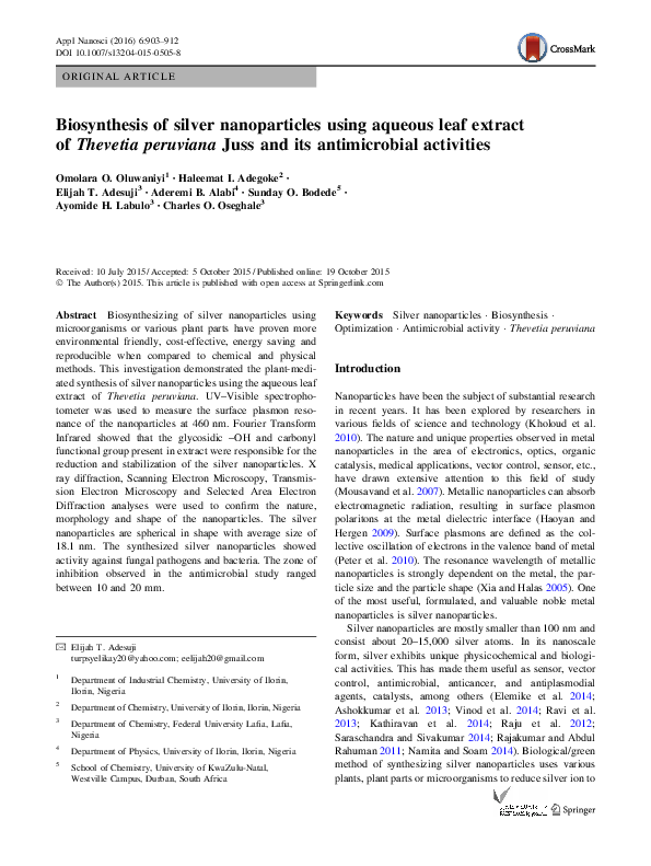 (PDF) Biosynthesis of Silver Nanoparticles Using Aqueous Extract From ...