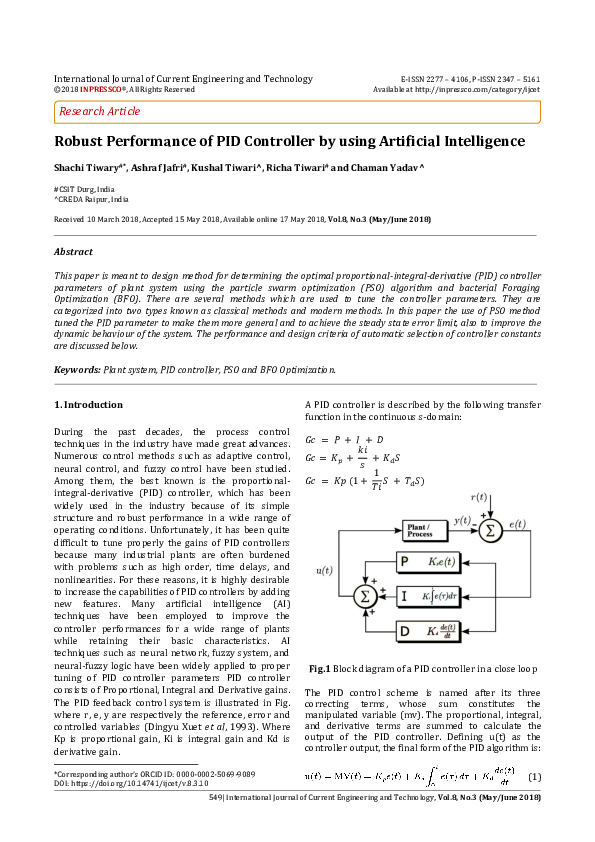 (PDF) Robust Performance of PID Controller by using Artificial Intelligence