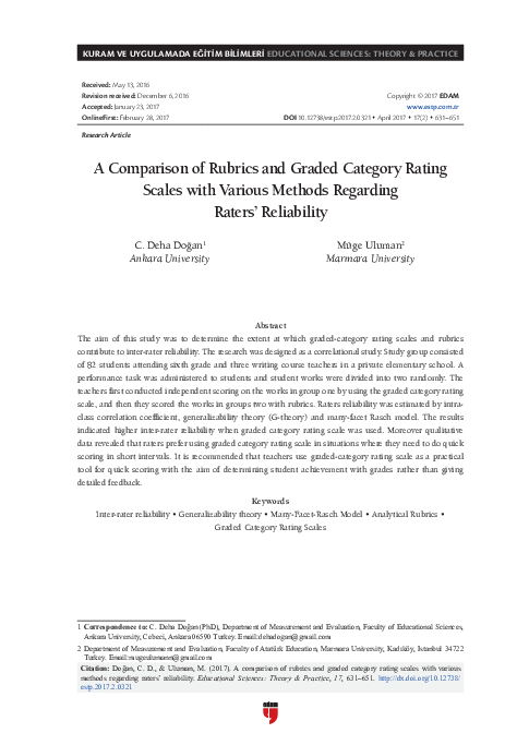 (PDF) A Comparison of Rubrics and Graded Category Rating Scales with ...