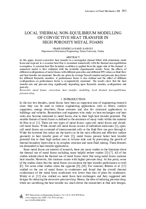 (PDF) Local Thermal Non-Equilibrium Modelling of Convective Heat Transfer in High Porosity Metal ...