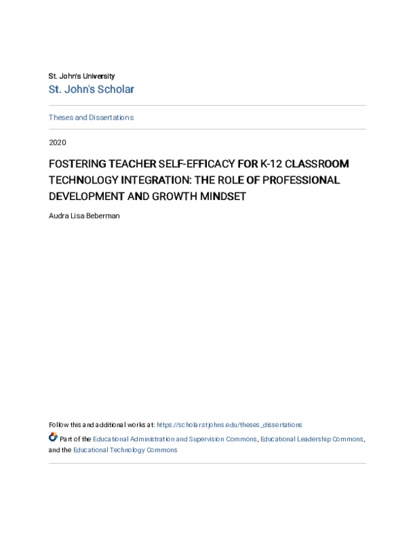 (PDF) Fostering Teacher Self-Efficacy for K-12 Classroom Technology ...