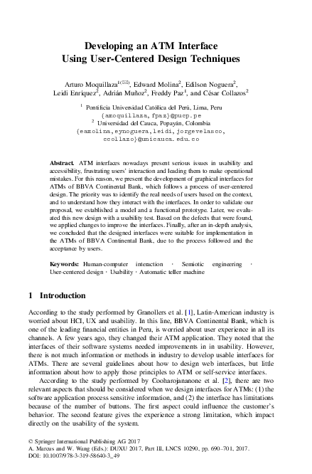 (PDF) Developing an ATM Interface Using User-Centered Design Techniques