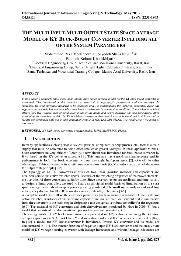 Pdf The Multi Input Multi Output State Space Average Model Of Ky Buck