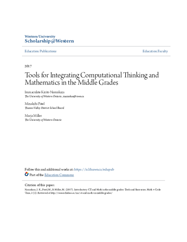 Pdf Tools For Integrating Computational Thinking And Mathematics In