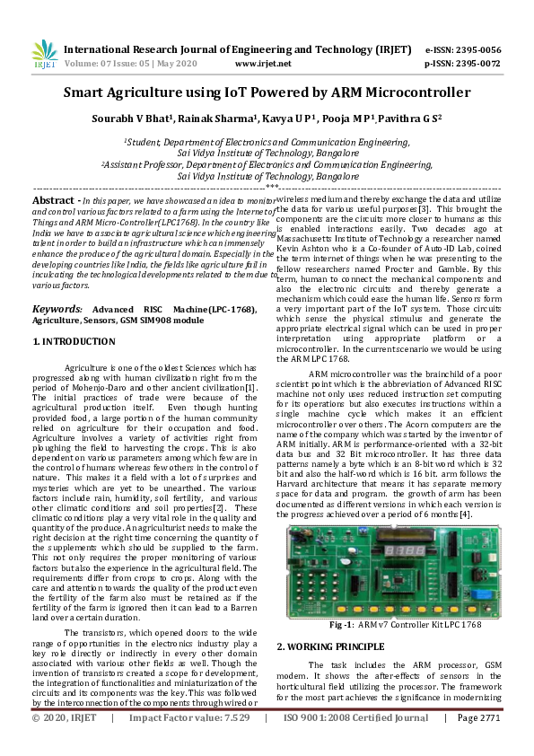 (PDF) Smart Agriculture using IoT Powered by ARM Microcontroller