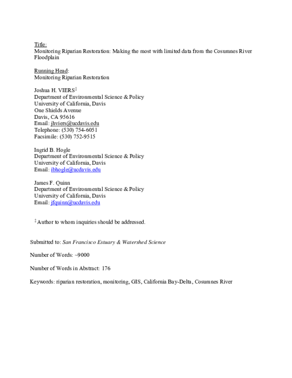 (PDF) Title : Monitoring Riparian Restoration : Making the most with ...