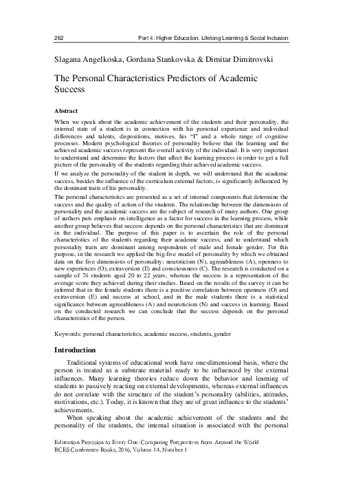 (PDF) The Personal Characteristics Predictors of Academic Success