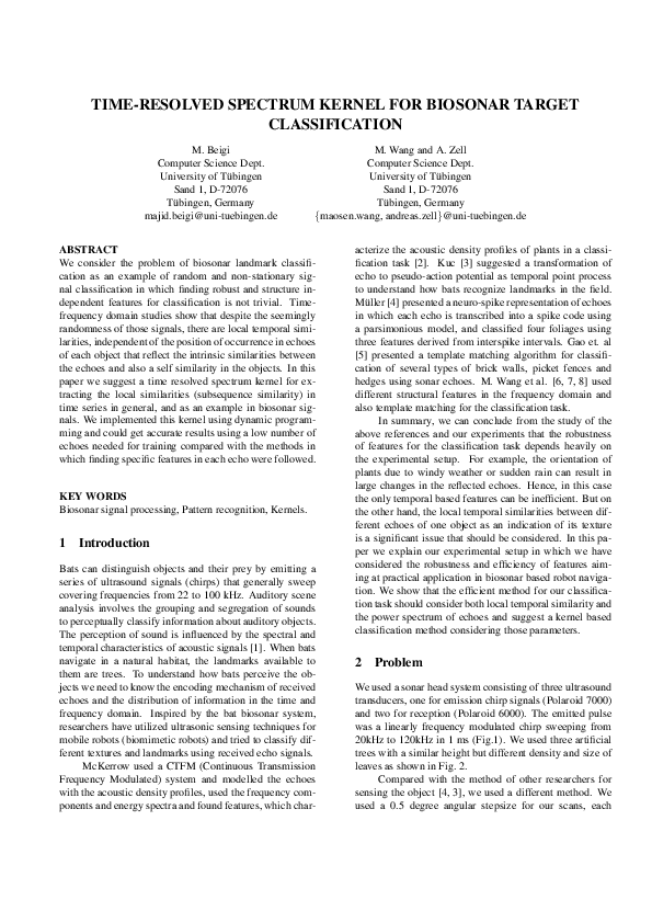 (PDF) Time-resolved spectrum kernel for biosonar target classification