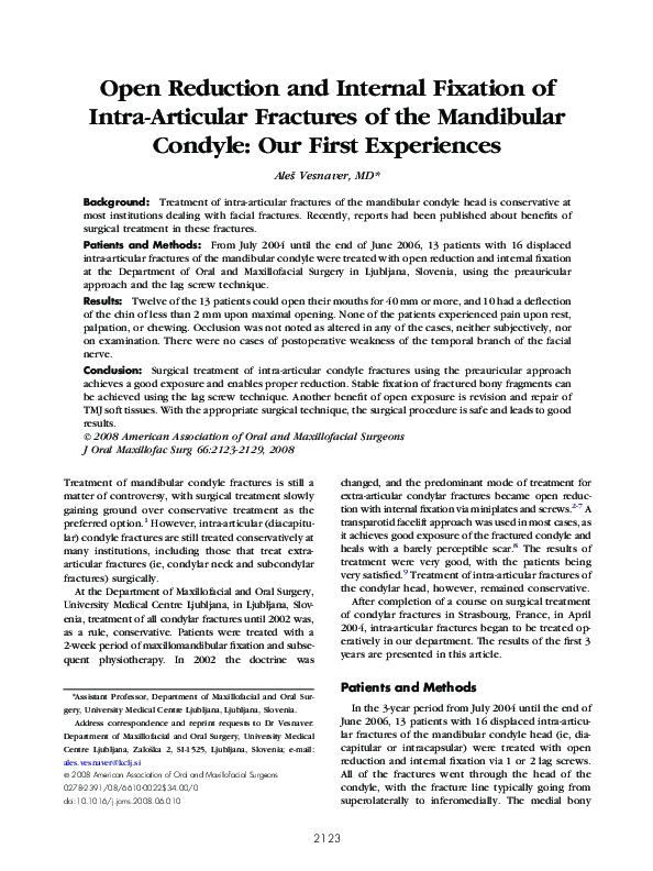 (PDF) Open Reduction and Internal Fixation of Intra-Articular Fractures ...