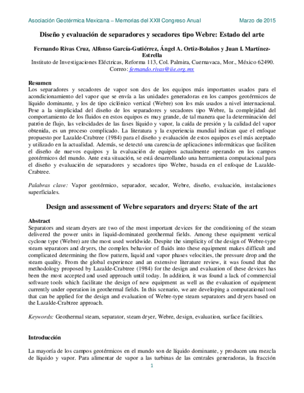 (PDF) Diseño y evaluación de separadores y secadores tipo Webre: Estado ...